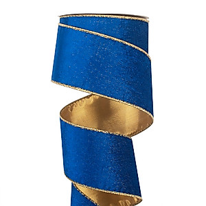 Velvet Christmas Ribbon Wired 2.5 inch×10 Yards, Wide Wired Ribbon with Gold Edge Vintage Blue Velvet Ribbon for Christmas Tree, Gift Wrapping, Wreaths, Crafts, Topper Bow, Home Decor, Wedding Garland