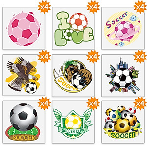 Metker Soccer Sports Waterproof Temporary Tattoos,140 Piece Individual Temporary Tattoo Stickers for Adults,Kids,Soccer Fans,Perfect for Soccer Parties, Group Events,Soccer Face Stickers,Gift Bag