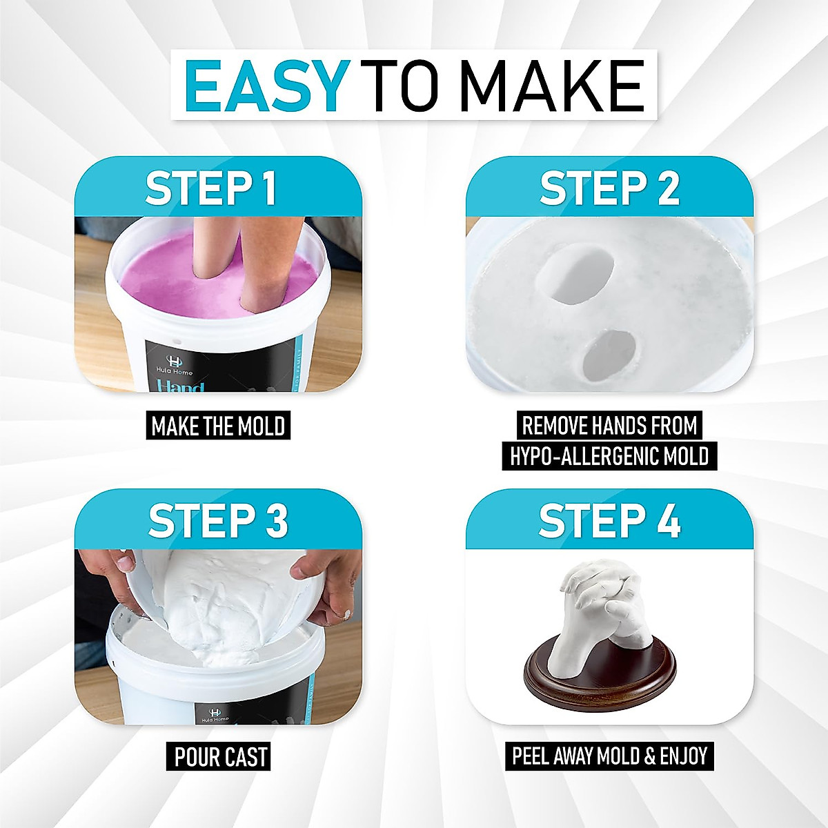 Hand Casting Kit for Couples or Family | Mounting Plaque Included | DIY Plaster Hand Mold Keepsake Sculpture Kit Gifts for Her, Kids, Weddings, Anniversary