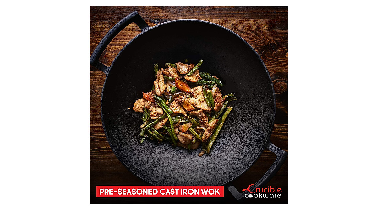 Crucible Cast Iron Wok Set - 14-Inch Pre-Seasoned Cookware for All Heat ...