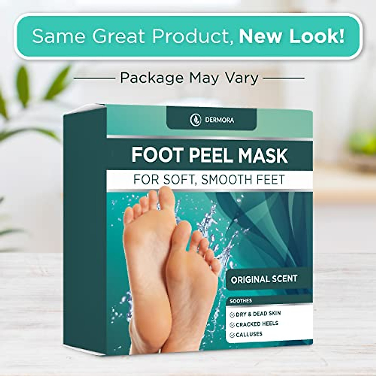 DERMORA Foot Peel Mask - 2 Pack of Regular Size Skin Exfoliating Foot Masks for Dry, Cracked Feet, Callus, Dead Skin Remover - Feet Peeling Mask for baby soft feet, Original Scent