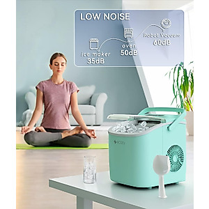 ecozy Portable Ice Maker Countertop, 9 Cubes Ready in 6 Mins, 26 lbs in 24 Hours, Self-Cleaning Machine with Ice Bags/Standing Ice Scoop/Ice Basket for Kitchen Office Bar Party, Aqua