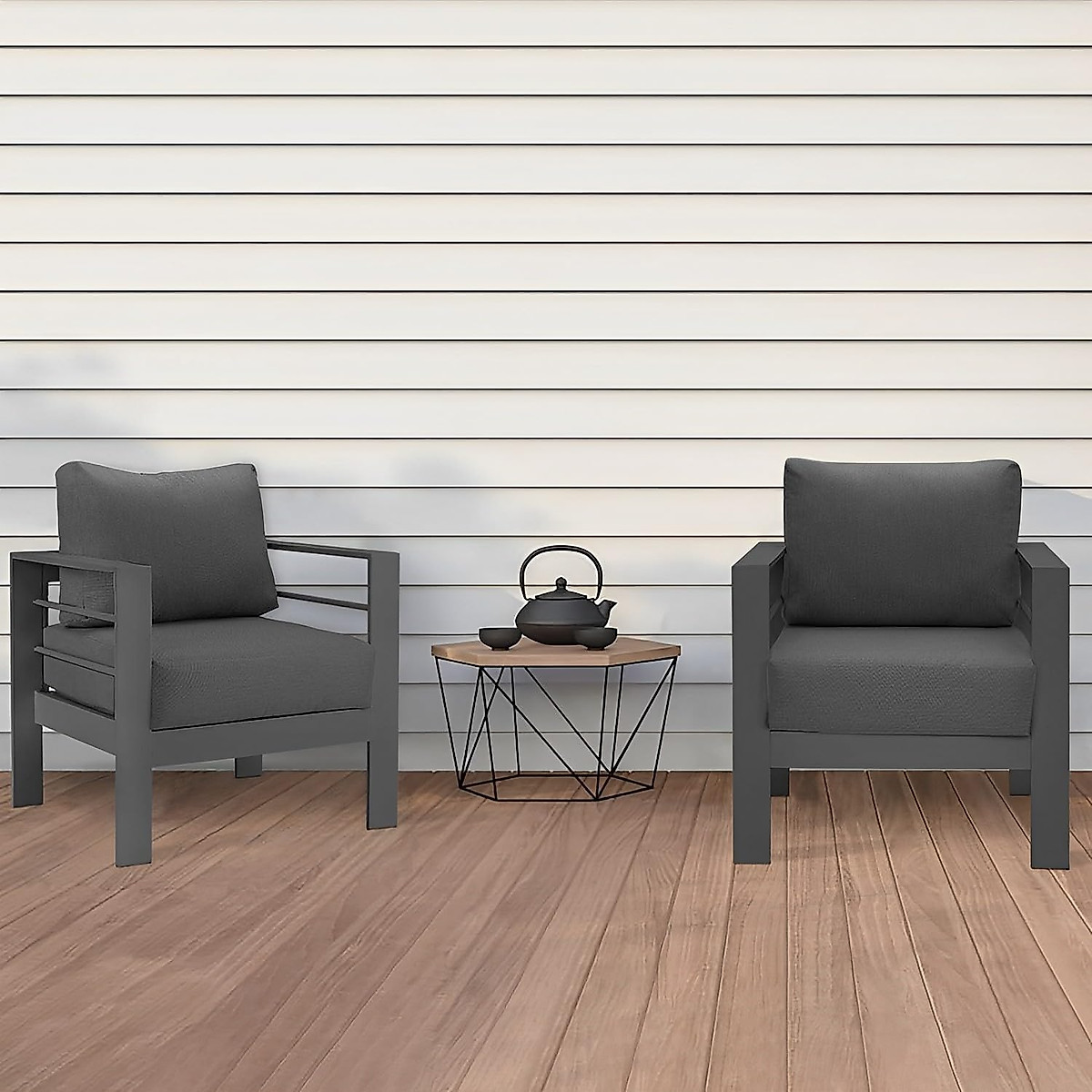 Solaste Patio Furniture Metal Armchair,2 PCS All-Weather Aluminum Garden Outdoor Contemporary Sofa Chair with Cushions, Grey