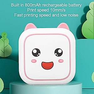 evhooe Mini Printer Inkless Easy to Carry 800mAh Rechargeable Battery Low Noise Mobile Thermal Printer (Pink)
