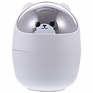 SEWACC Desktop Trash Can Cute Cartoon Table Garbage Storage Can Mini Desktop Wastebasket with Lid Small Office Countertop Garbage Can for Home Office ( Grey )