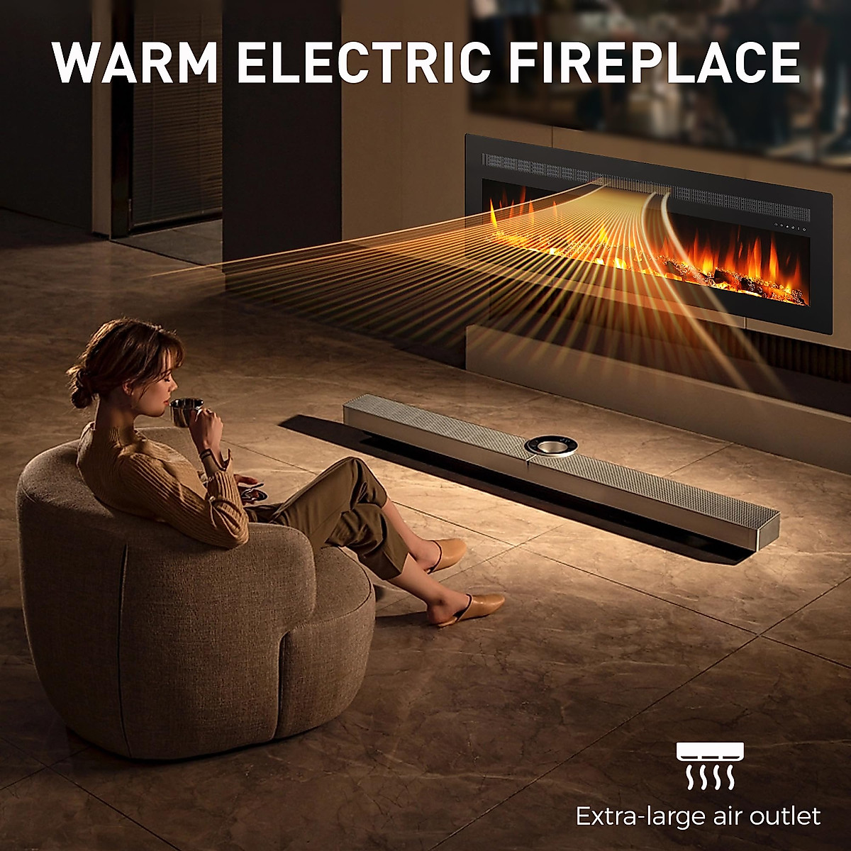 60 inches Electric Fireplace, Recessed and Wall Mounted Fireplace, Adjustable 20 Flame Colors and 5 Speeds, Remote Control & Touch Screen with Timer, Linear Fireplace W/Thermostat, Black