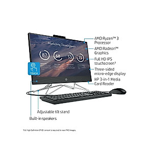 HP All-in-One 22" FHD IPS Business Desktop, AMD Ryzen 3 3250U Processor, Windows 11 pro, 12GB RAM, 512GB SSD, DVD Writer, HDMI, WiFi, Bluetooth, PCS