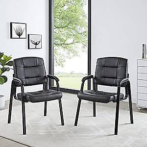 Naomi Home Waiting Room Chair Set of 2, Heavy Duty Leather Executive Waiting Room Chairs, Lobby Reception Chairs with Padded Arm Rest, Guest Chairs Set of 2 - Black