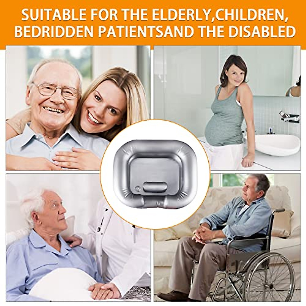 UOPIRHJ Portable Shampoo Bowl, Inflatable Hair Washing Sink for Bedridden, Disabled,Injured, Hair WashTub for Dreadlocks and at Home Sink Washing (Grey)