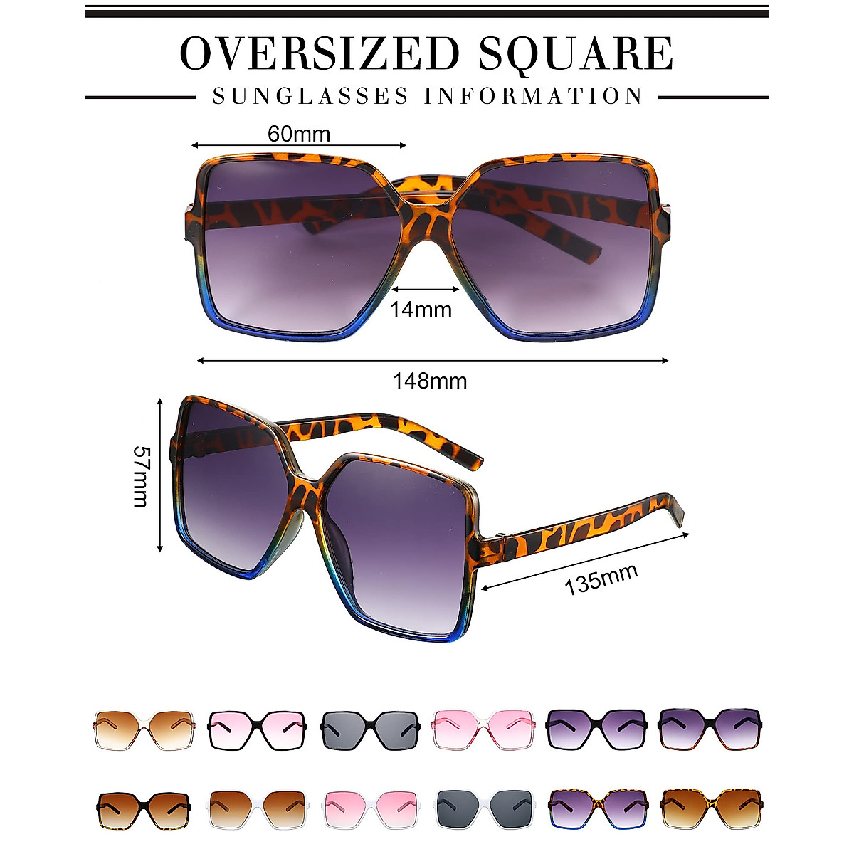 Coume 12 Pairs Square Oversized Sunglasses Shades Retro Square Sunglasses for Women Men Trendy Sunglasses Y2k Sunglasses