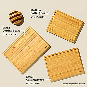 SMIRLY Wooden Cutting Boards for Kitchen - Bamboo Cutting Board Set, Chopping Board Set - Wood Cutting Board Set with Holder - First Apartment Kitchen Essentials, New Home Kitchen Accessories