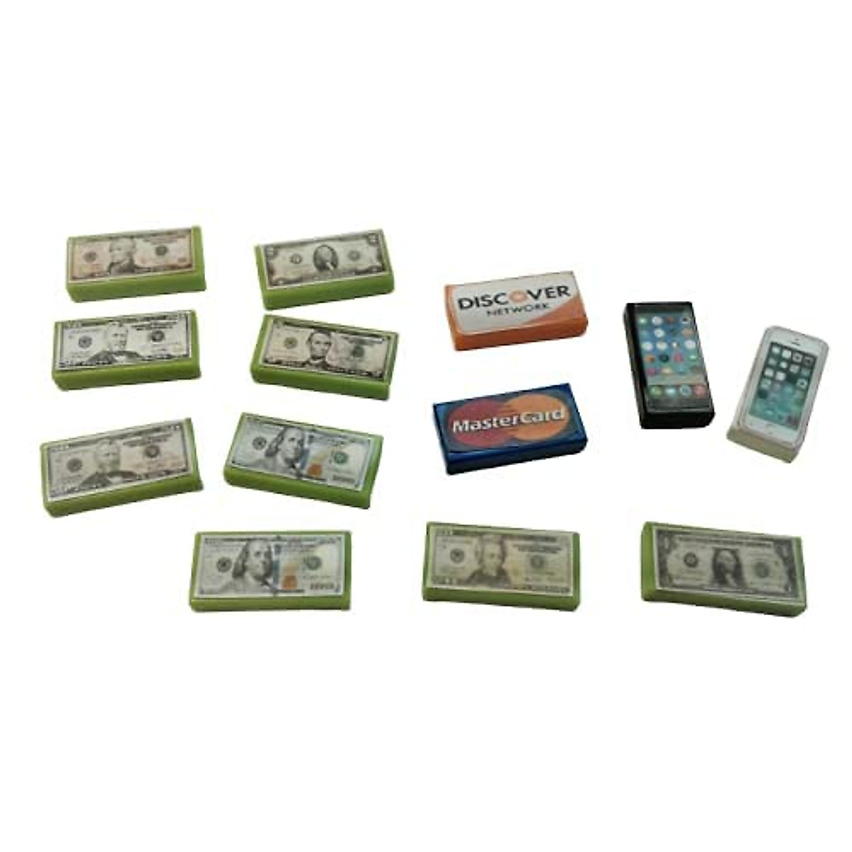 Building Bricks ATM Piggy Bank with Custom Bank Money Cash Bills Credit Cards Smart Phones-Personal ATM for Kids- Boys Girls Birthday Gift Toy