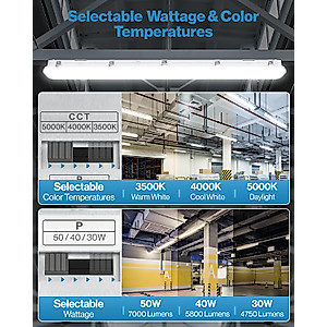 Sunco 4ft LED Vapor Tight Light Indoor Fixture Proof for Shop Light Garage, Car Wash, Workshop, Warehouse, 7000 Lumens, 3500K/4000K/5000K Selectable, 38W/46W/54W Selectable, Dimmable - ETL 4 Pack