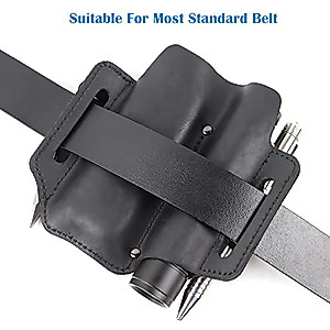 Leather Sheath for Belt,Multitool Sheath EDC Pocket Organizer for Men with Pen Holder,Knife Leather Pouch Flashlight Holster