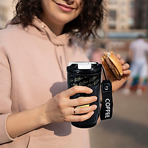 14oz Insulated Travel Tumblers with Lid, Travel Coffee Mug Stainless Steel Vacuum Thermos Cup, Leak Proof Reusable Cute Coffee Tumbler for Iced and Hot Drinks,Black