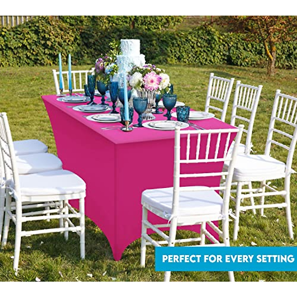 Utopia Kitchen Spandex Tablecloth 2 Pack [6FT, Fuchsia] Tight, Fitted, Washable and Wrinkle Resistant Stretch Rectangular Patio Table Cover for Event, Wedding, Banquet & Parties [72Lx30Wx30H Inch]