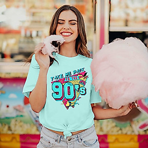 90s Outfit for Women Take Me Back to The 90's Shirt Vintage Neon Crew Neck Tops Tee for Birthday Party Gift