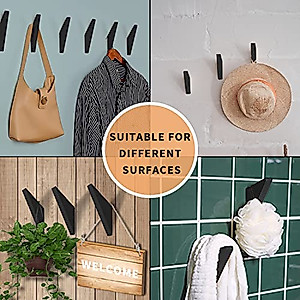 BIGLUFU Wooden Coat Hooks, 6 Packs Natural Wooden Coat Racks, Wall Mounted Single Wall Wood Hook Rack, Minimalist Heavy Duty Robe Hook Hat Rack Black