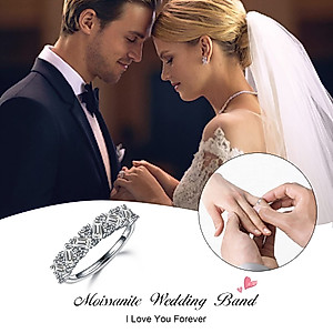 SMILEST Cluster Moissanite Half Eternity Band for Women, Baguette and Round D Color VVS1 Clarity Lab Created Diamond Rings 18K White Gold Plated 925 Sterling Silver Vintage Moissanite Promise Rings