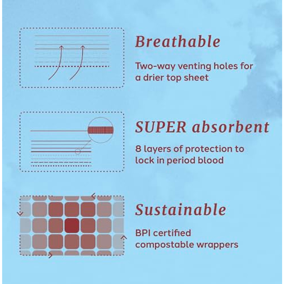 August Organic Menstrual Night Pads, 100% Certified Organic Cotton, Compostable Wrappers, Toxin Free, Fragrance Free, Hypoallergenic, 32 Pads