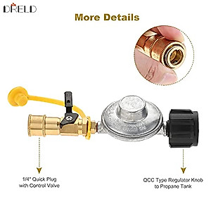 DRELD Propane 1/4" Quick Connect Adapter with Gas Grill Regulator, QCC1 Adapter Propane Regulator with Quick Connect 20-50lbs Propane Tanks to Gas Grill, for Fire Pit, Heater, BBQ Stove Camping