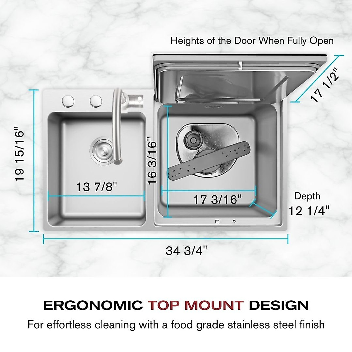 FOTILE SD2F-P5 3-in-1 In-Sink Dishwasher & Kitchen Sink Combo with 360° Cleaning, Produce Wash, Child Lock, Energy Efficient for Space-Saving Hygienic Kitchen Solutions (Dishwasher on the Right)