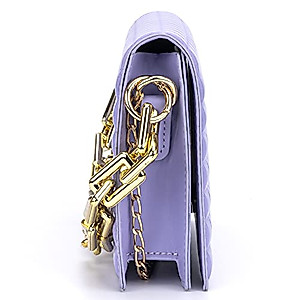 Olivia Miller Women's Fashion Ethan Quilted Texture PU Vegan Leather w Chunky Gold Chain Detail n Front Flap, Lavender Small Crossbody Bag, Evening Everyday Casual Work Purse Handbag