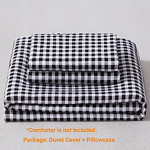 Akiky Plaid Duvet Cover Set Full Comforter Cover Set Cartoon and Buffalo Check Gingham Geometric Checker Pattern Printed in White and Black Reversible Bedding Set with Zipper Closure