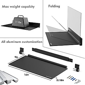 KAVACH DIY Art Wall Mount Shelf, Solid Aluminum Metal Floating Shelves, Artwork Storage Folding Shelving, TV PS4 Stand for Home Office Hotel Bedroom Bathroom Living Room Bar Decor