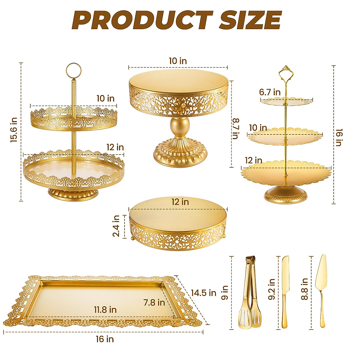 ELIMTEC Gold Cake Stand Metal Dessert Table Display Set Tiered Cupcake Holder Fruit Candy Donut Plate Serving Tower Tray Platter (Gold)