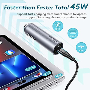 USB C Car Charger, Raycono 45W only 1 Port Car Charger with Power Delivery 3.0 Matte Grey for MacBook Air/Pro iPad iPhone 13/13Mini/13Pro/13Pro Max/12/11/SE 2020/8 Series, Pixel, Switch,etc