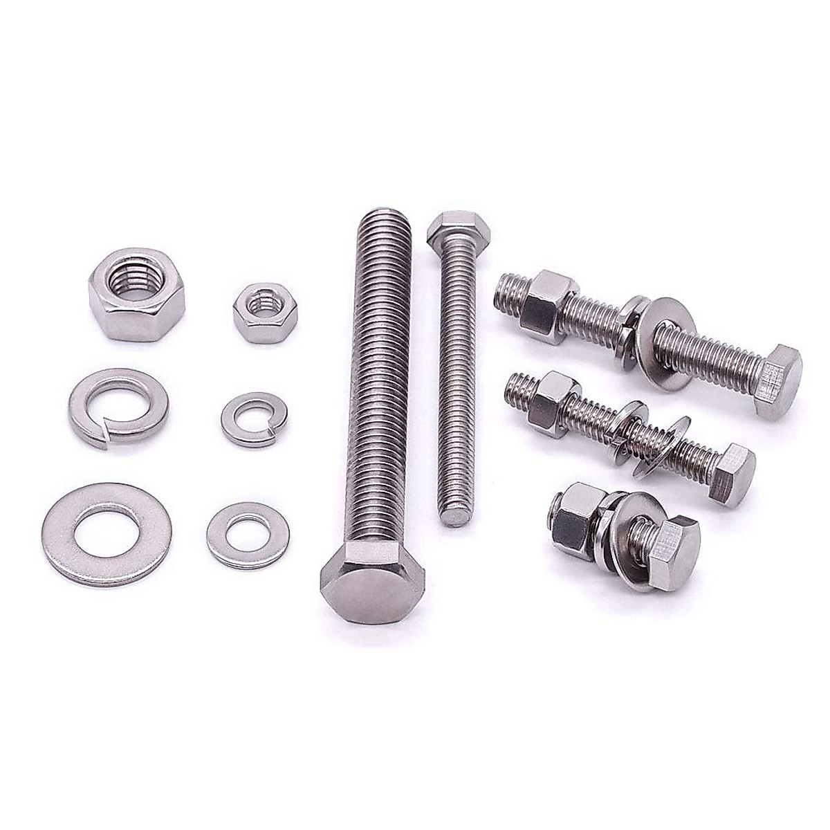 M12 x 65mm (4 Sets) Stainless Steel Hex Bolts with Hex Nuts, Flat Washers and Lock Washers, Hexagon Bolts with Nuts and Washers, Full Thread Coveraage, Coarse Thread UNC