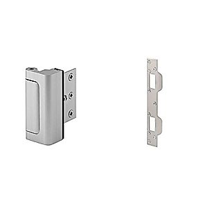 Defender Security Satin Nickel U 10827 Door Reinforcement Lock –3” Stop & U 10385 Prime Line Door Strike, for Use with 5-1/2 in and 6 in Hole Spacing's On Dead Latch and Deadbolt, Steel, Satin Nickel