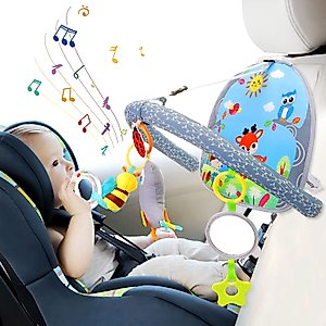 Infant Car Seat Toys for Babies 0-6 Months: Travel Baby Toy for Rear Car Seat, Adjustable Mobile Activity Arch with Music, Sensory Hanging Toy Fits Safety Car Seats, Crib, Stroller (Multi-color)