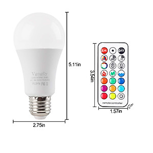 Vgogfly RGB Led Light Bulbs 10W Color Changing Light Bulb with Remote Control 5000k Daylight White (2 Pack)