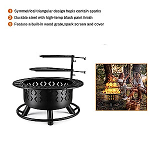 Cityflee 32 Inch Fire Pit for Outside with 2 Grills, Outdoor Wood Burning Firepit Large Steel Firepit for Patio Backyard Picnic Garden with Wood Grate & Poker