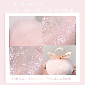 Highlighter Makeup Powder,Body Glitter Face Highlighter Peach Shimmer Powder Ball Puff,Multi-Use Face Highlighter Diamond Shimmer Makeup Powder Puff Patting Glitter Contour and Highlighter