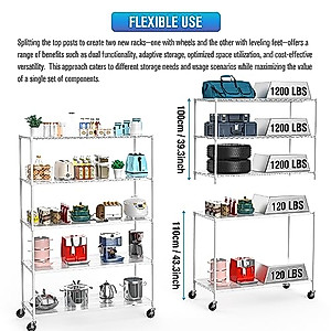 5 Tier NSF Wire Shelf Shelving Unit, 24 x 48 x 82 Inch 6000lbs Capacity Heavy Duty Adjustable Storage Metal Rack with Wheels/Leveling Feet & Shelf Liners, Ideal for Garage, Kitchen, and More - White