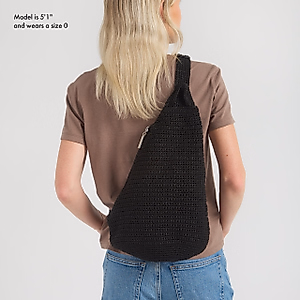 The Sak Geo Sling Backpack in Crochet, Single Sling Shoulder Strap, Black