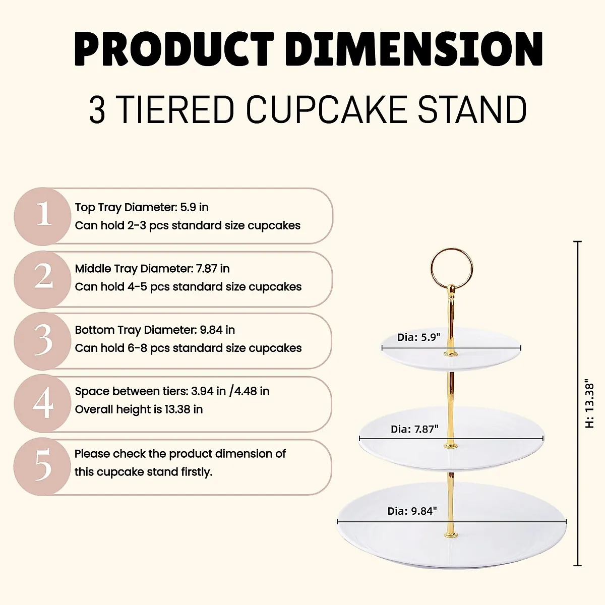 RAUVOLFIA 2 Pack Small Dessert Cupcake Stand, 3 Tier Cup Cake Holder Tower for Tea Party/Birthday/Wedding, Plastic Tiered Serving Tray (Gold Metal Rod)