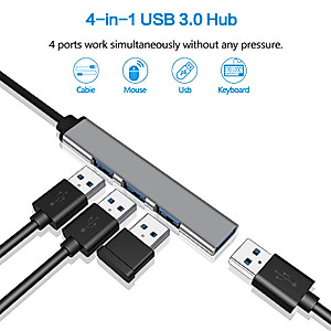 MIUOLV USB 3.0 Hub, Type C 4-Port Adapter and 4-in-1 Docking Station, UltraSlim SuperSpeed 5Gbps Aluminum for MacBook Pro 2021/ Air 2020/2019/2018 Ipad Pro Surface Pro Flash Drive Mobile HDD (Grey)