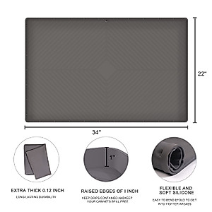 Under Sink Mat,PRETIRENO 34" x 22" Silicone Under Sink Liner for Kitchen & Bathroom Sink Base Cabinets,Under Sink Drip Tray with Lip, Grey