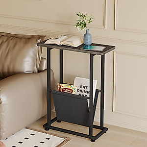 Fixwal Small Narrow Side Table, Slim Nightstand with Storage Shelf, Magazine Table for Small Spaces, End Table for Living Room, Bedroom, Hallway (Grey)