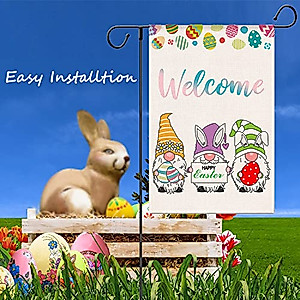 THYMEIF Welcome Gnomes Garden Flag Easter Flag Vertical Double Sized Premium Spring Bunny Yard Flags for Home Outdoor Decorations 12.5 x 18.7 Inch