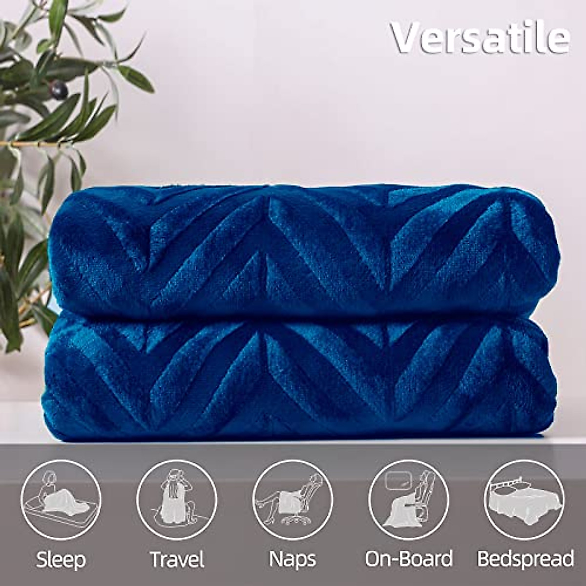 Whale Flotilla Fleece Throw Blanket for Couch, Soft Fluffy Sofa Bed Blanket with Chevron Pattern for All Season, Warm and Lightweight, 50x60 Inch, Royal Blue