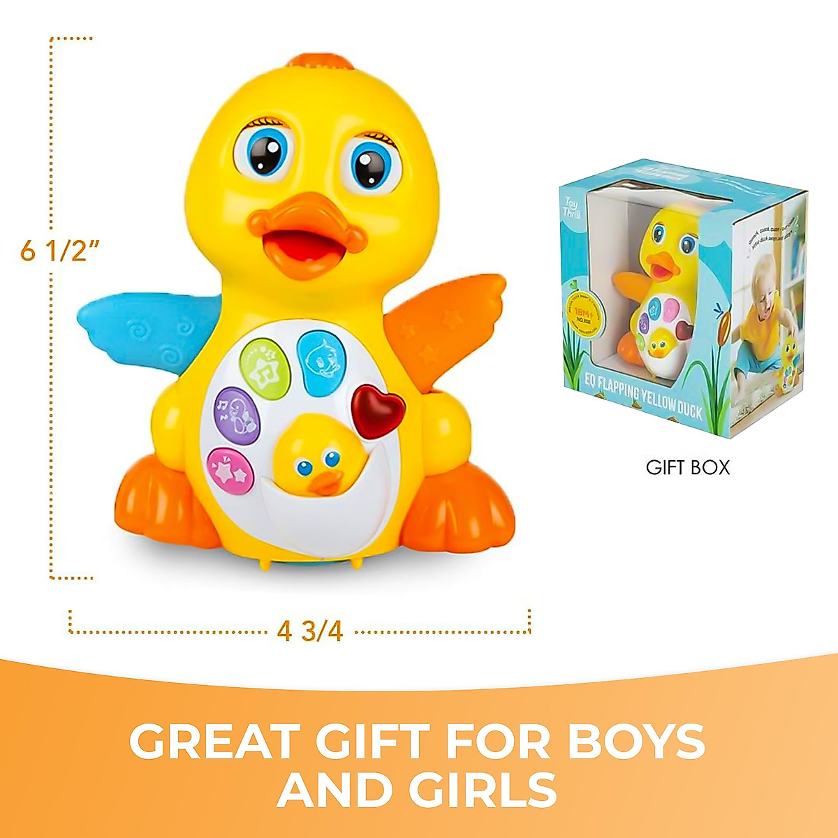 TOYTHRILL Baby Musical Duck Toy, Dancing Walking Yellow Duck - Interactive Action Learning Educational Flapping Light up Dancing Duck with Music