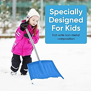 Superio Kids Snow Shovel for Driveway, Plastic Heavy Duty Shovel for Snow Removal with D Grip Wooden Handle Small Kids Shovel Sturdy, 35“ Height, Durable Plastic 12" Wide Blade, Snow Fun (3) (1, Blue)