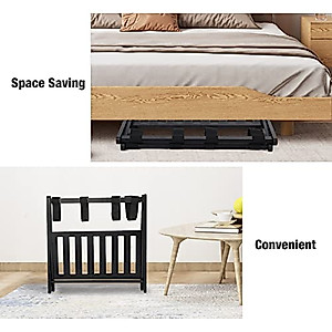 REDCAMP Folding Luggage Racks for Suitcases for Bedroom, Bamboo Suitcase Stand Holders with Shelf for Guest Room Hotel