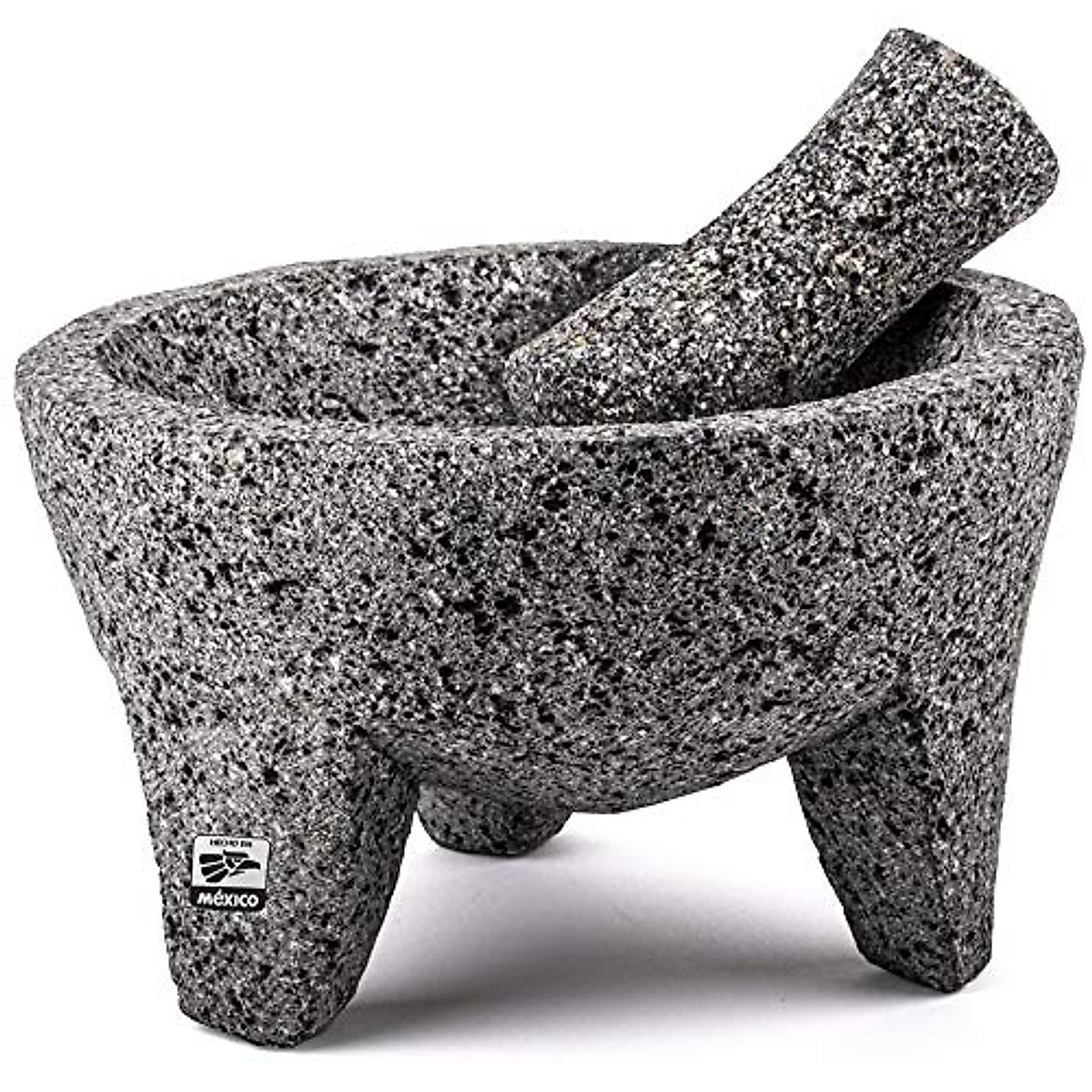 Genuine Handmade Mexican Mortar and Pestle, Molcajete de Piedra Natural Volcanica Stone, Heavy & Durable, Perfect for Homemade Salsas, Guacamole, and other Molcajete Plates | Made in Mexico (8 Inches)