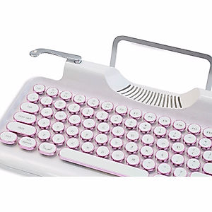 RYMEK Typewriter Style Mechanical Wired & Wireless Keyboard with Tablet Stand, Bluetooth Connection (White)